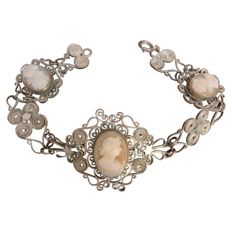 Vintage Italian Filigree Cameo Bracelet For Sale at 1stDibs