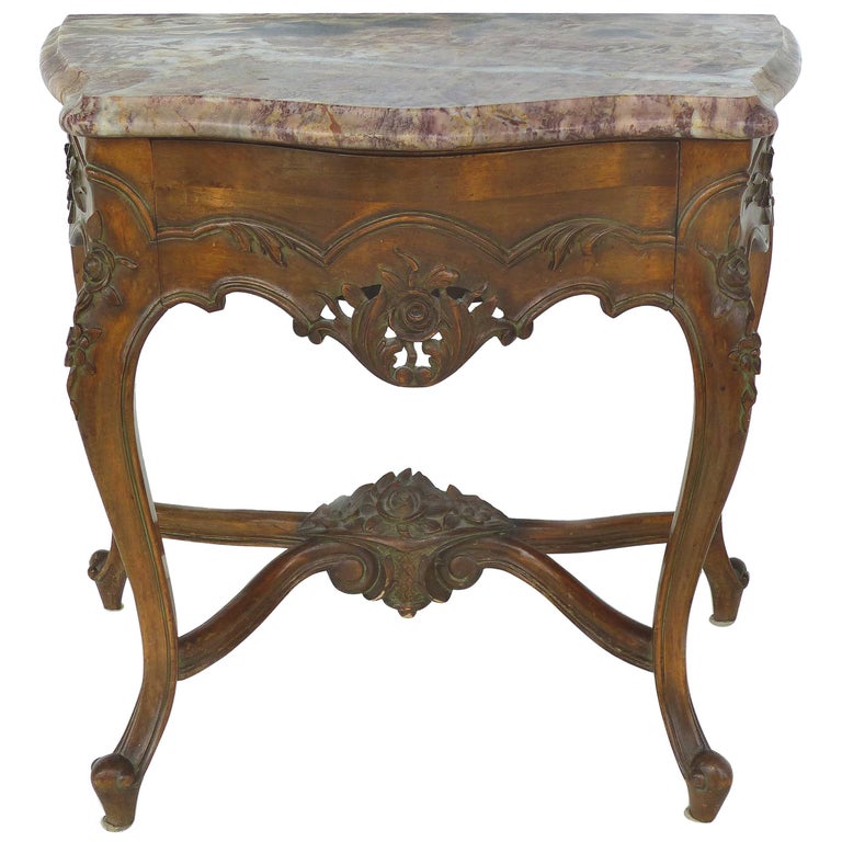 Petite Bow-Front Marble-Top Carved Wood Pier Table at 1stDibs