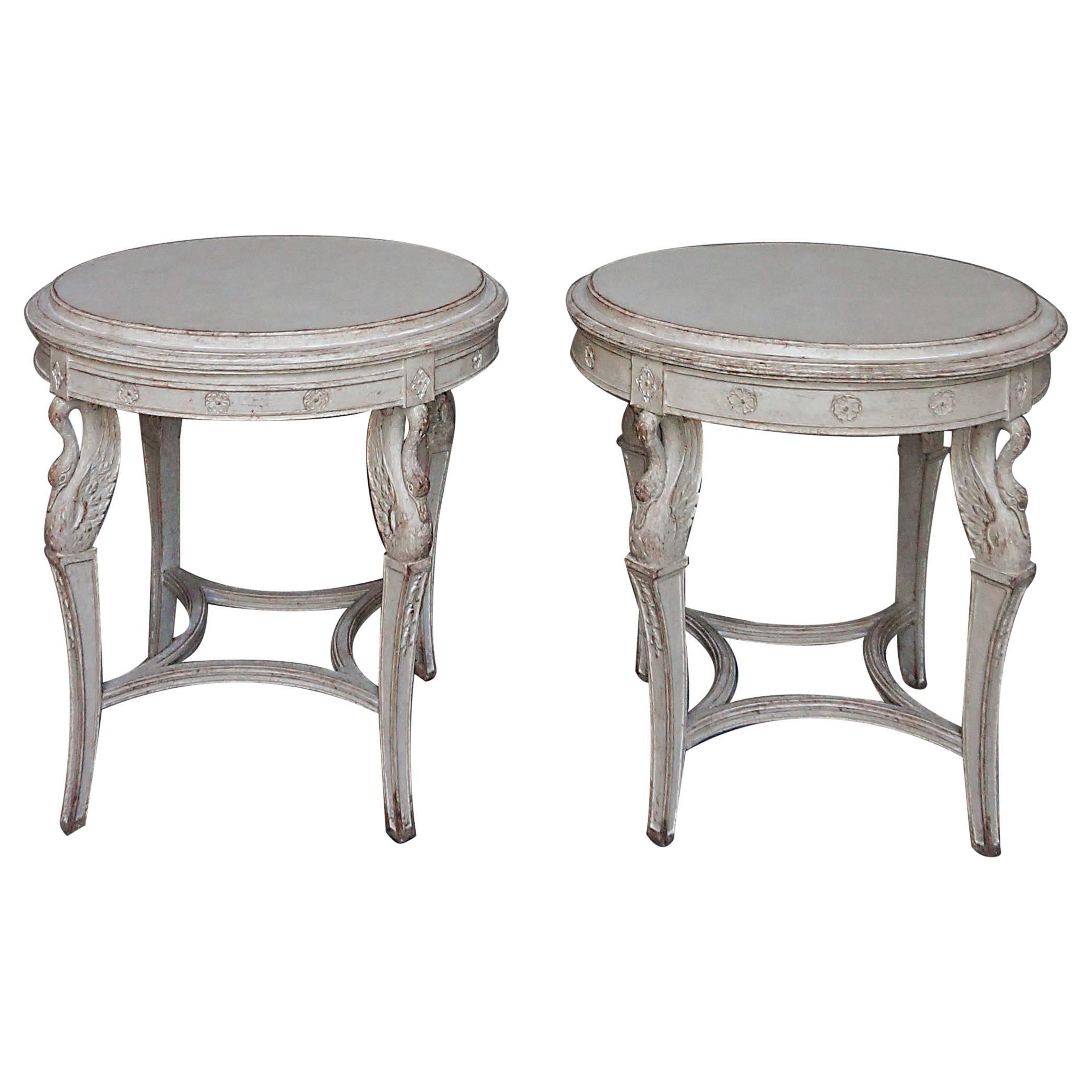 Pair of Swedish Side Tables with Carved Swans at 1stDibs