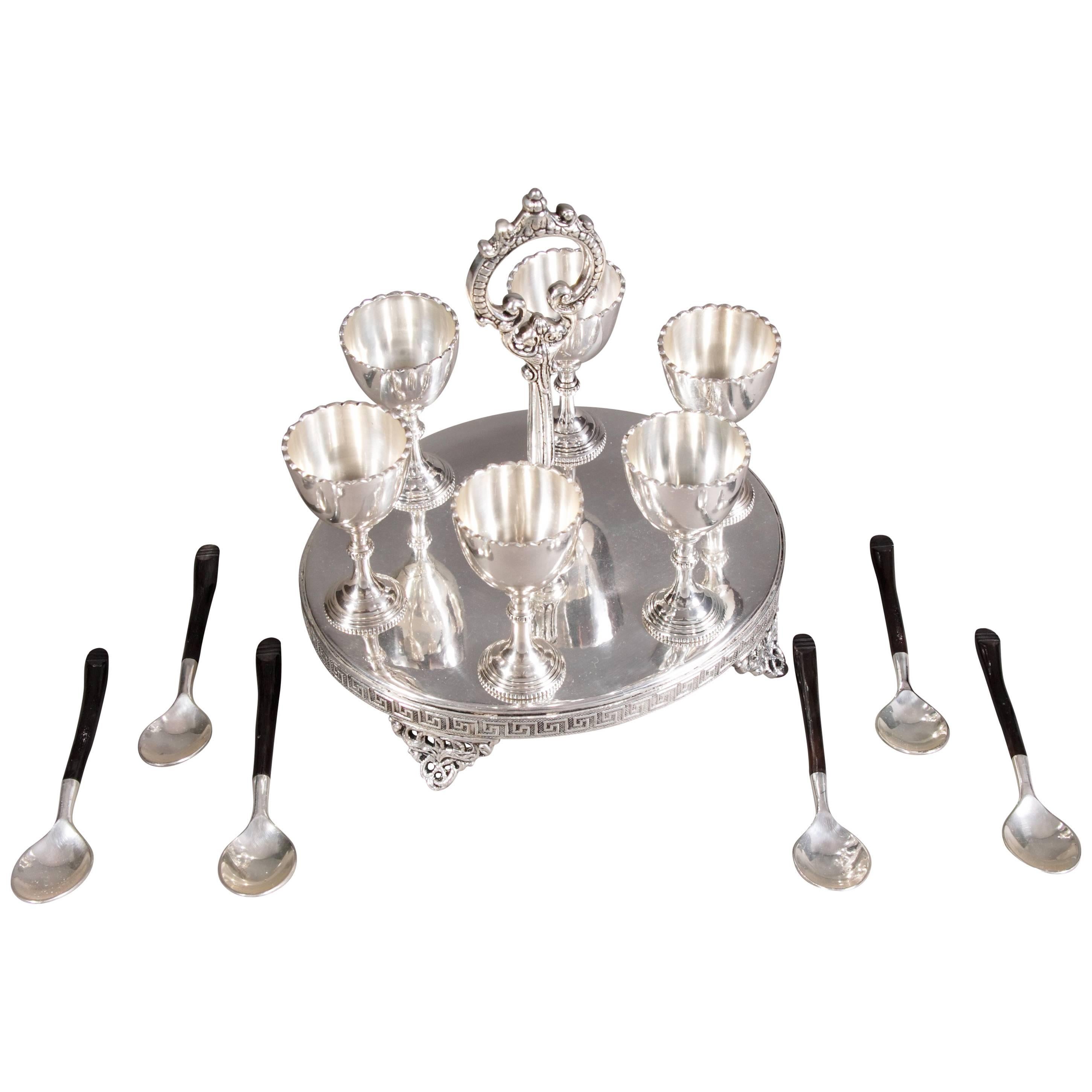 Royal Egg Cup Ensemble Antique Silvered For Sale at 1stDibs