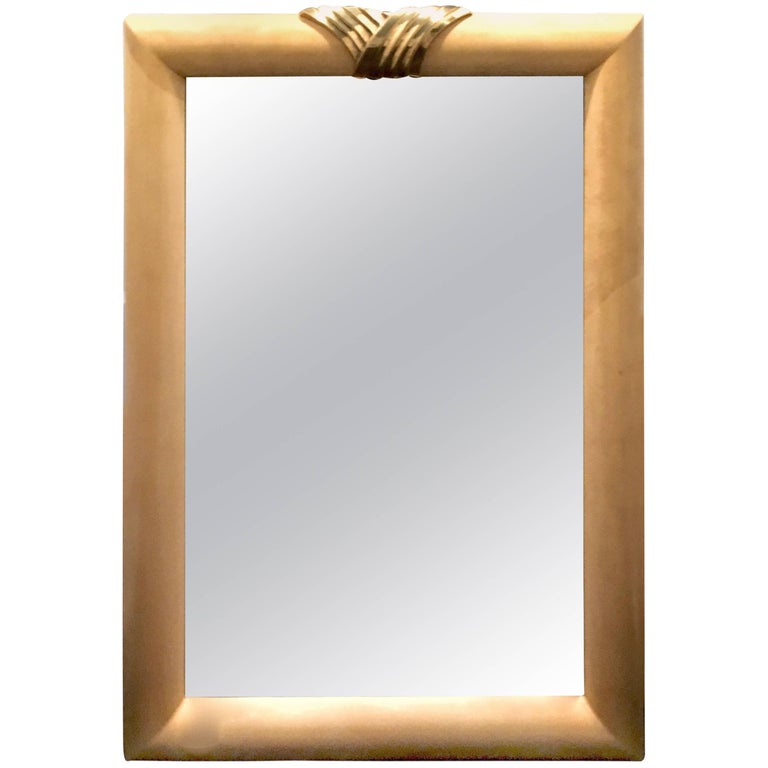 Mid-Century Goatskin Mirror with Brass Detail at 1stDibs