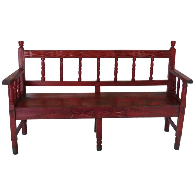Small Vintage Painted Carved Bench at 1stDibs
