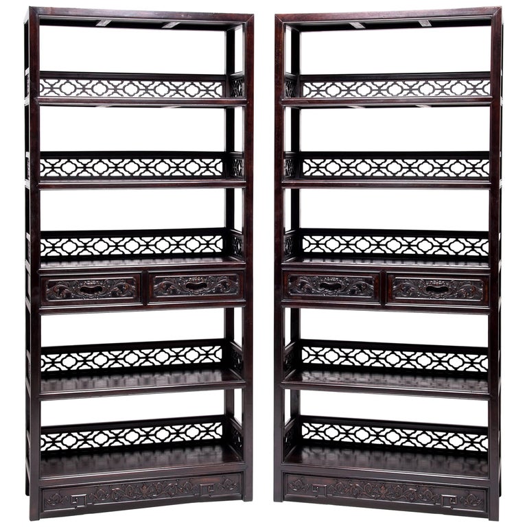 Pair of Chinese Fine Scholar's Scroll Shelves For Sale at 1stDibs