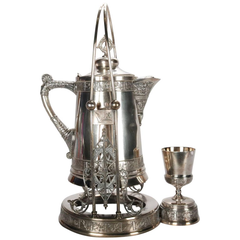 Antique Pairpoint Embossed Silver Plate Tilting Beverage Pitcher with ...