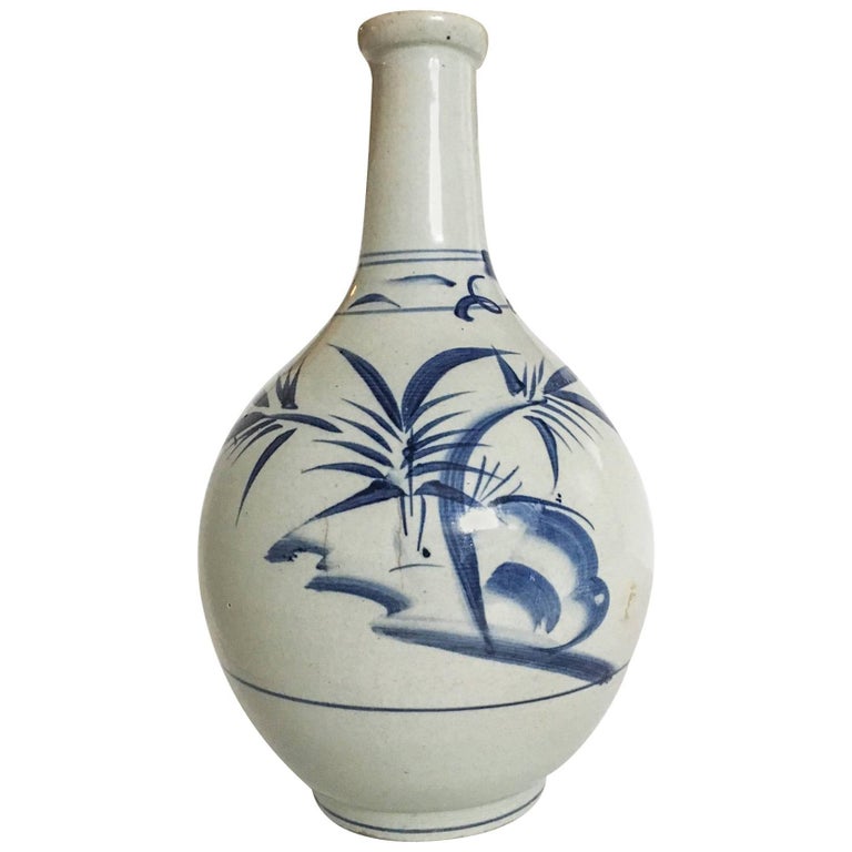 19th Century Antique Japanese Blue and White Sake Bottle at 1stDibs