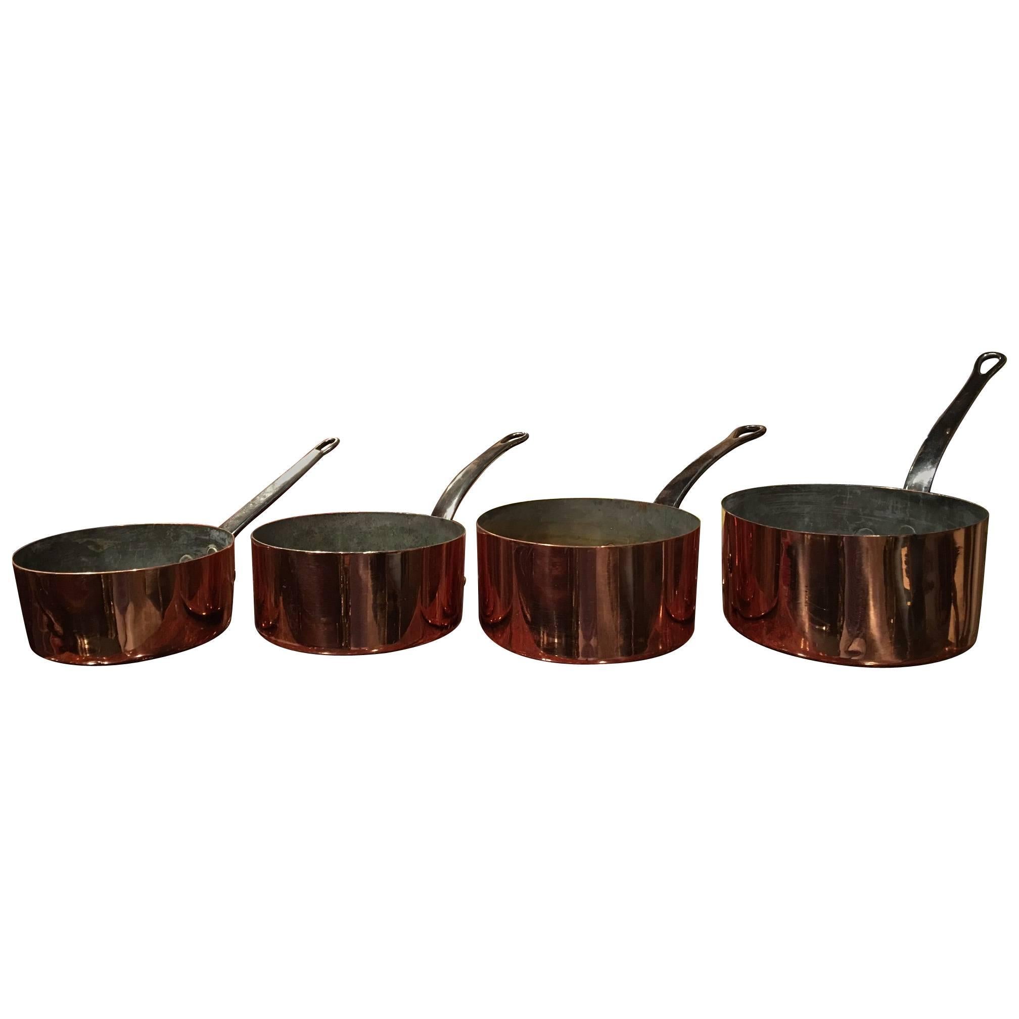 Set of Four Graduated Sized Polished Copper Sauce Pans, circa 1830 at ...