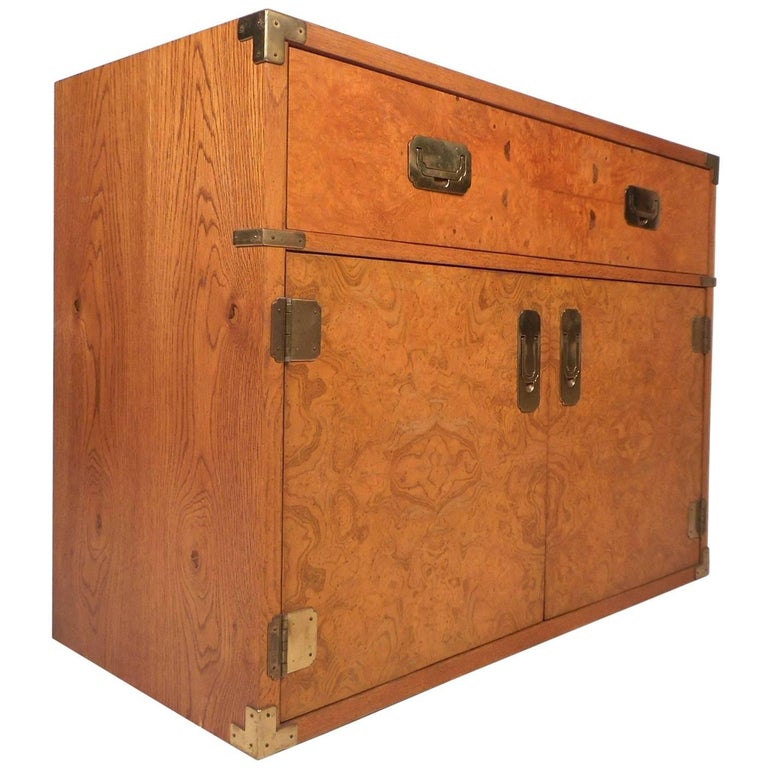 Mid-Century Modern Burl Campaign Chest For Sale at 1stDibs