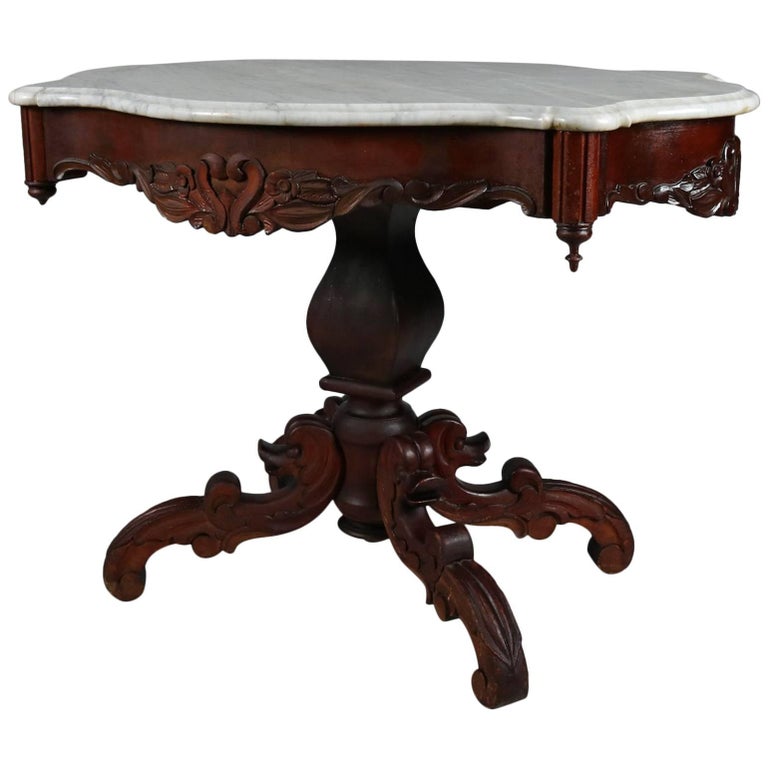 Antique Carved Mahogany and Marble Turtle Top Table with Acanthus and ...