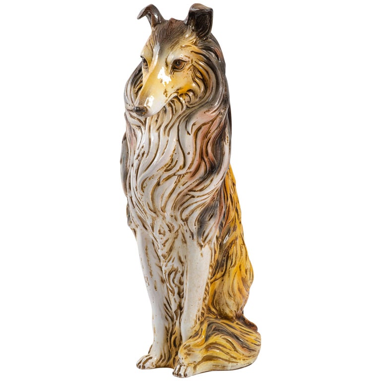 Italian Terracotta Collie Statue at 1stDibs