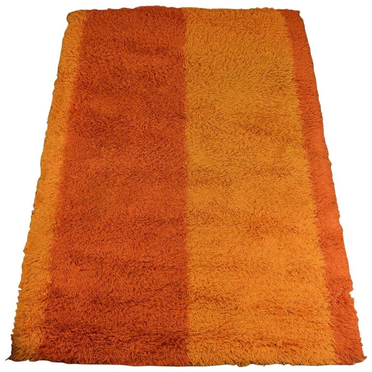 Blekingerya Orange and Yellow Swedish Rya Rug For Sale at 1stDibs