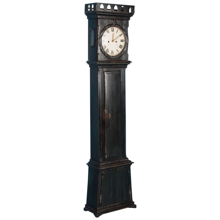 Antique 19th Century Danish Grandfather Clock Painted Black at 1stDibs