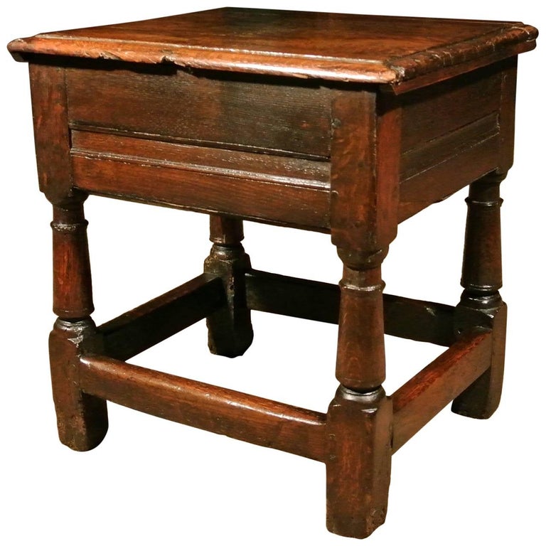 17th Century Oak Box Stool at 1stDibs