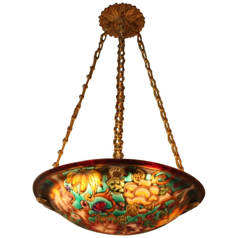 French Art Glass Hand-Painted Chandelier at 1stdibs
