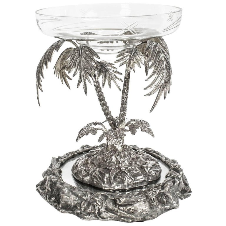 Antique Victorian Silver Plated Palm Tree Centrepiece Mirrored Base ...