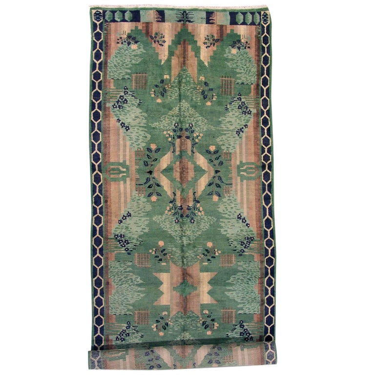 Green Antique European Art Deco Rug, circa 1920 For Sale at 1stDibs