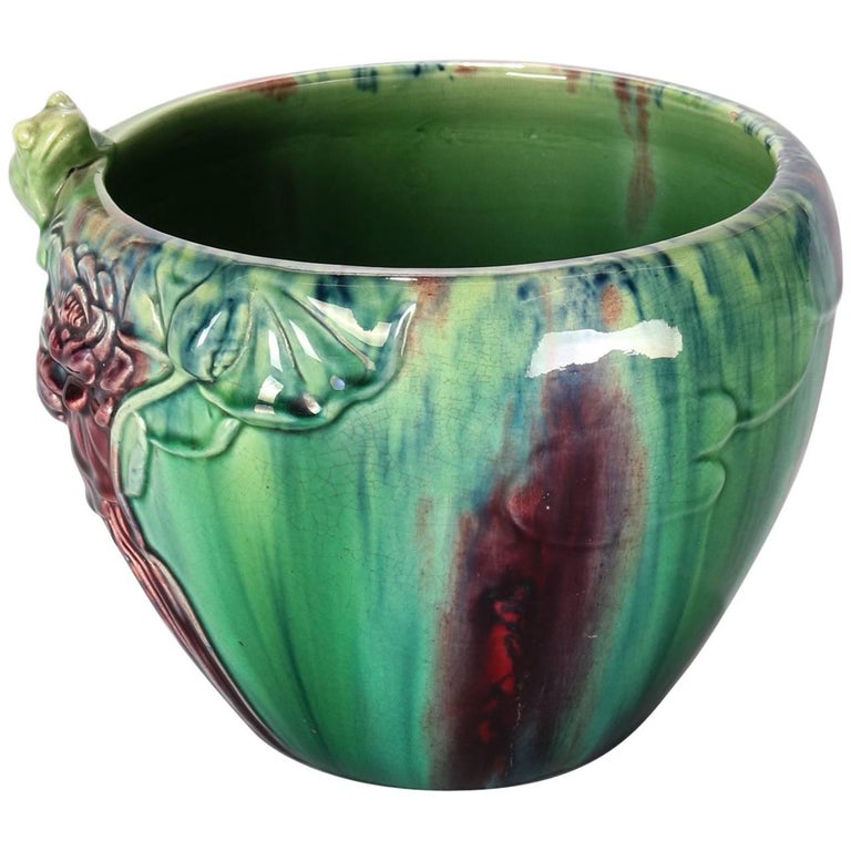 20th Century Drip Glaze Italian Majolica Art Pottery Frog Pond ...