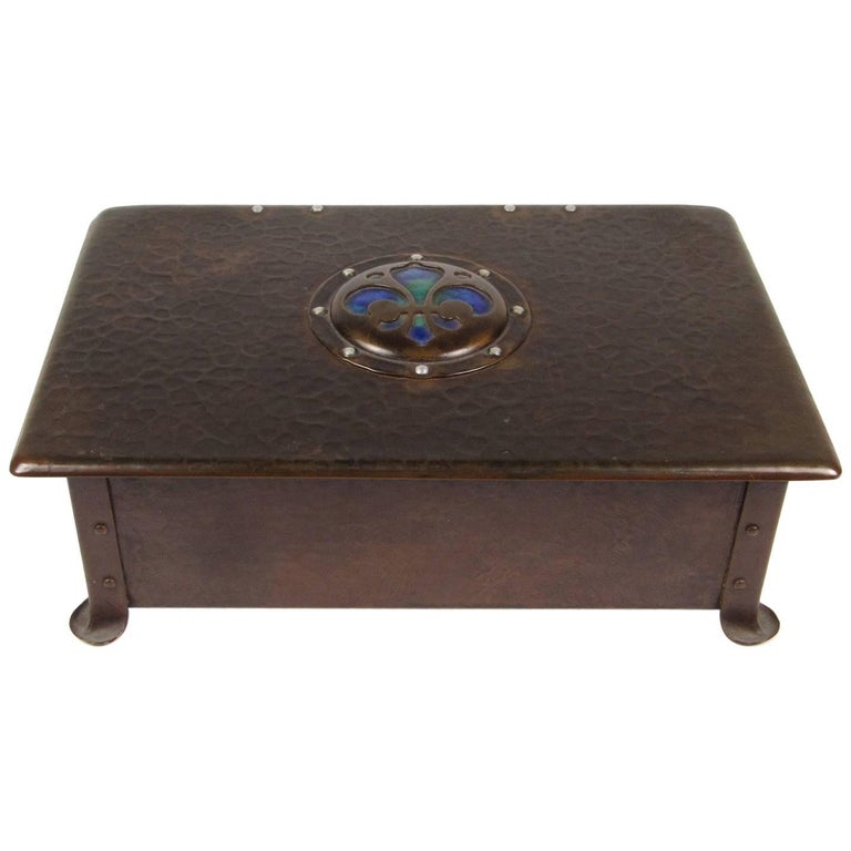 Rare Size Arts and Crafts Enamel Copper and Brass Box, circa 1900 at ...