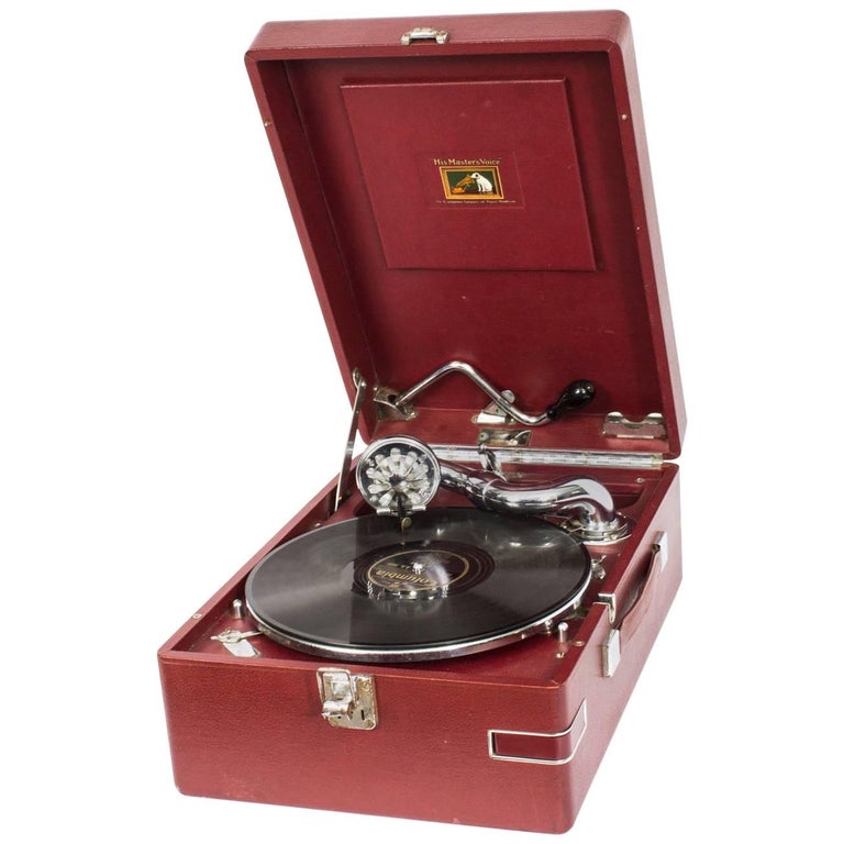 Antique Rare Red HMV Portable Gramophone Mod 102, 1935 at 1stDibs