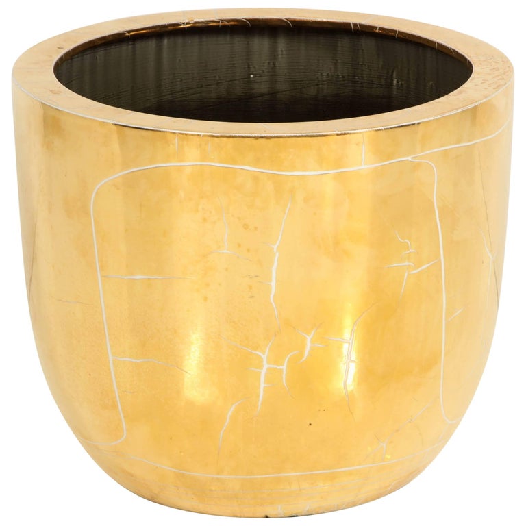 Large Gold Glazed Ceramic Pot at 1stDibs