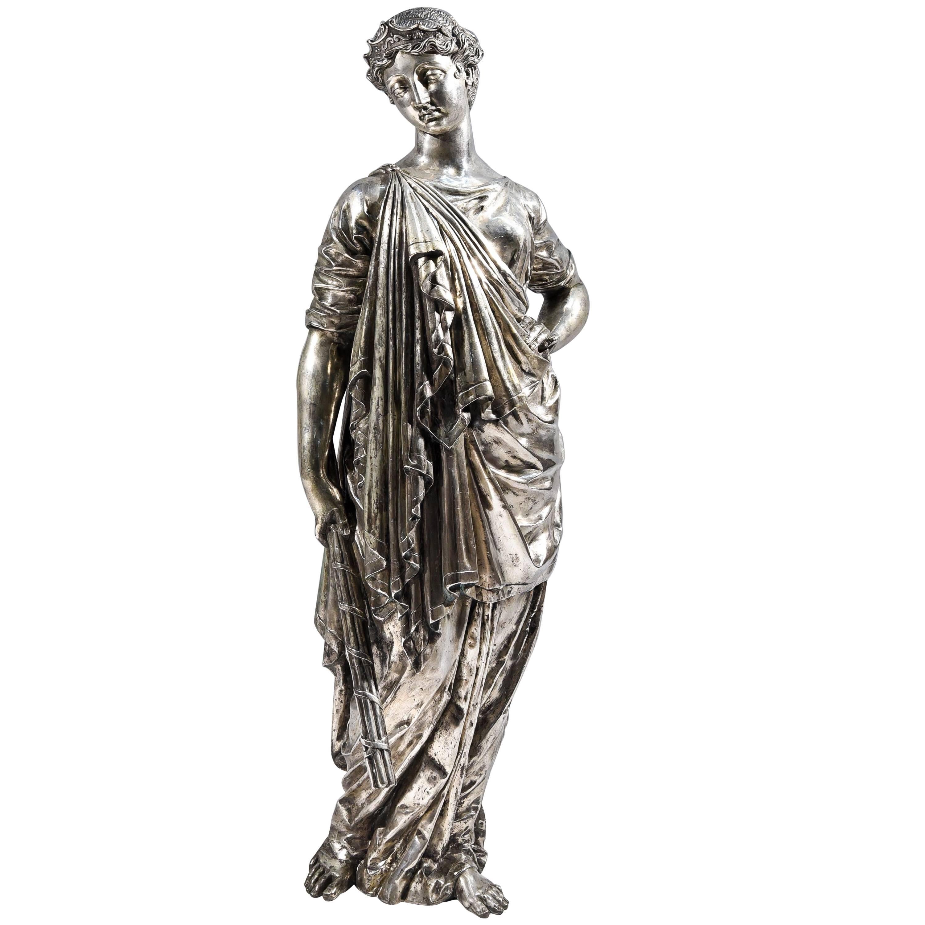 Solid Coin Silver Sculpture of Roman Goddess For Sale at 1stDibs