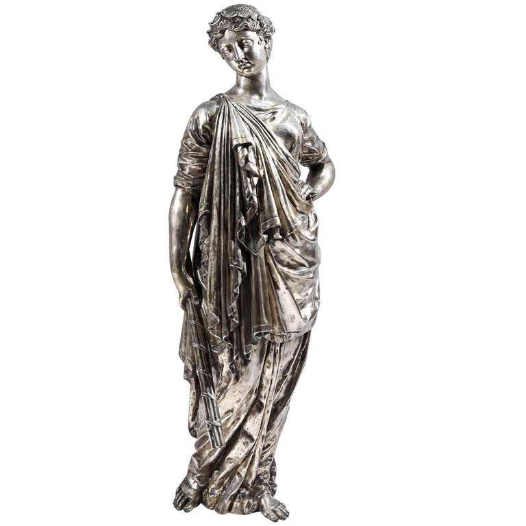Solid Coin Silver Sculpture of Roman Goddess For Sale at 1stDibs