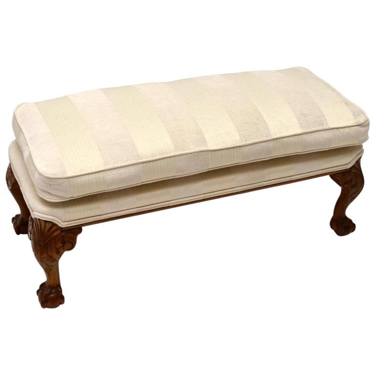 Antique Carved Walnut Upholstered Foot Stool at 1stDibs