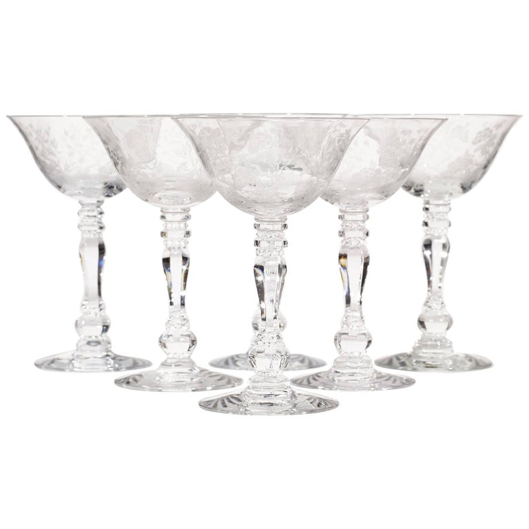 1950s Duncan and Miller Glass Co "Indian Tree" Glass Coupes, Set of Six ...