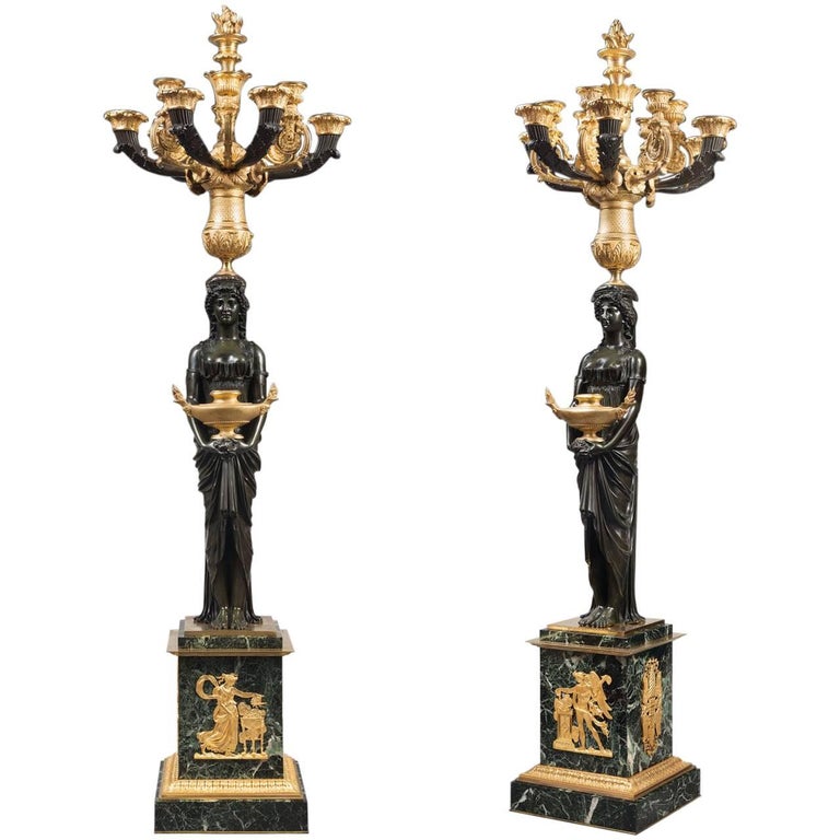 Pair of Impressive Empire Gilt-Bronze Candelabra Signed THOMIRE A PARIS ...