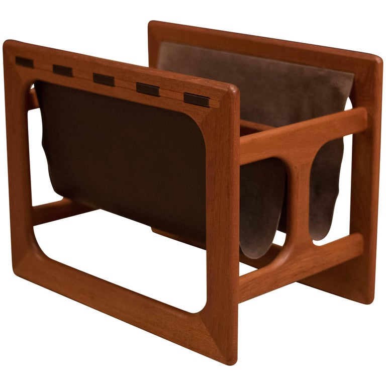 Danish Leather and Teak Magazine Rack by Salin Mobler at 1stDibs