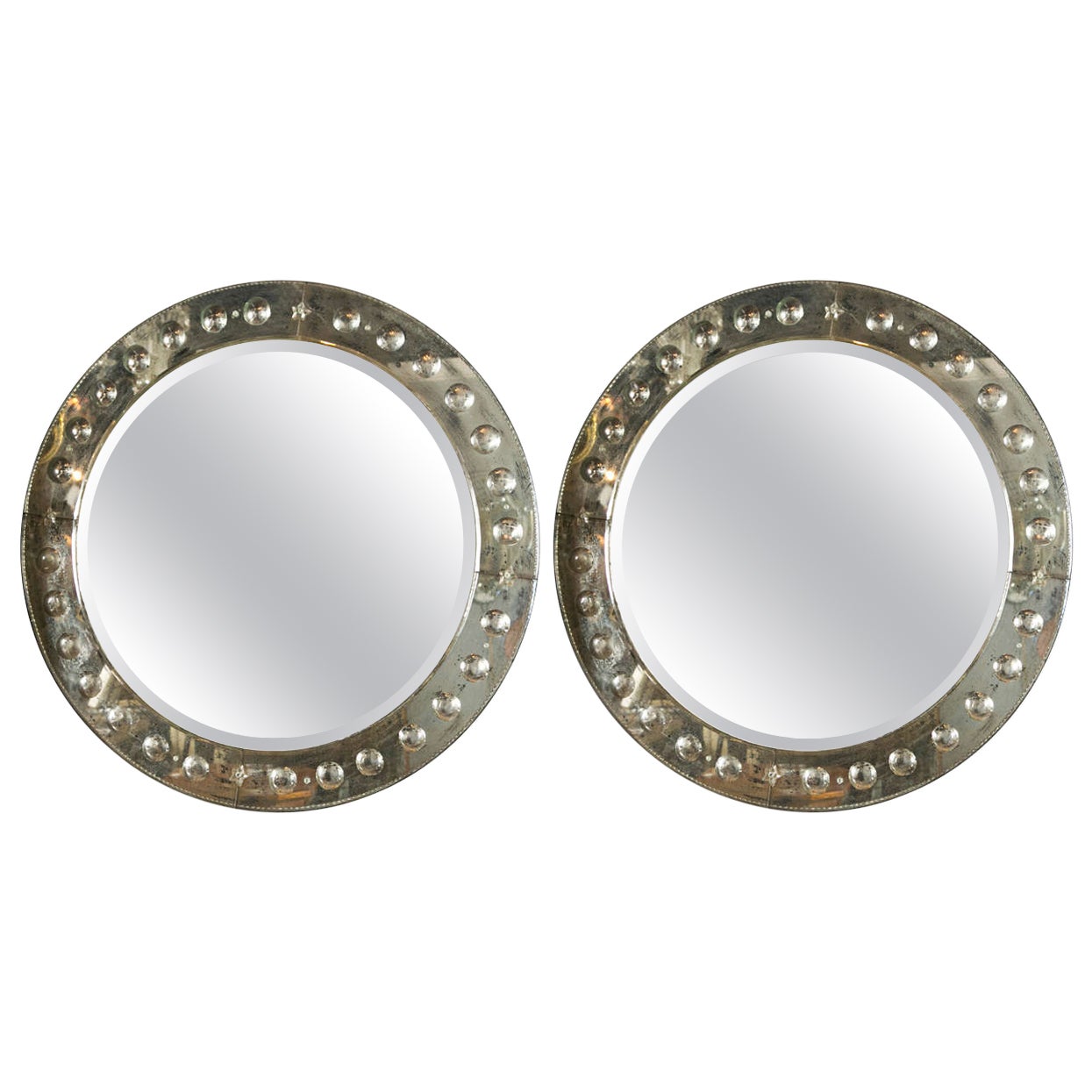 Large rectangular beveled grid mirror in white gold at 1stDibs