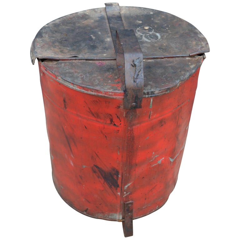 Industrial Rag Bin with Hinged Lid as Bathroom Bucket at 1stDibs