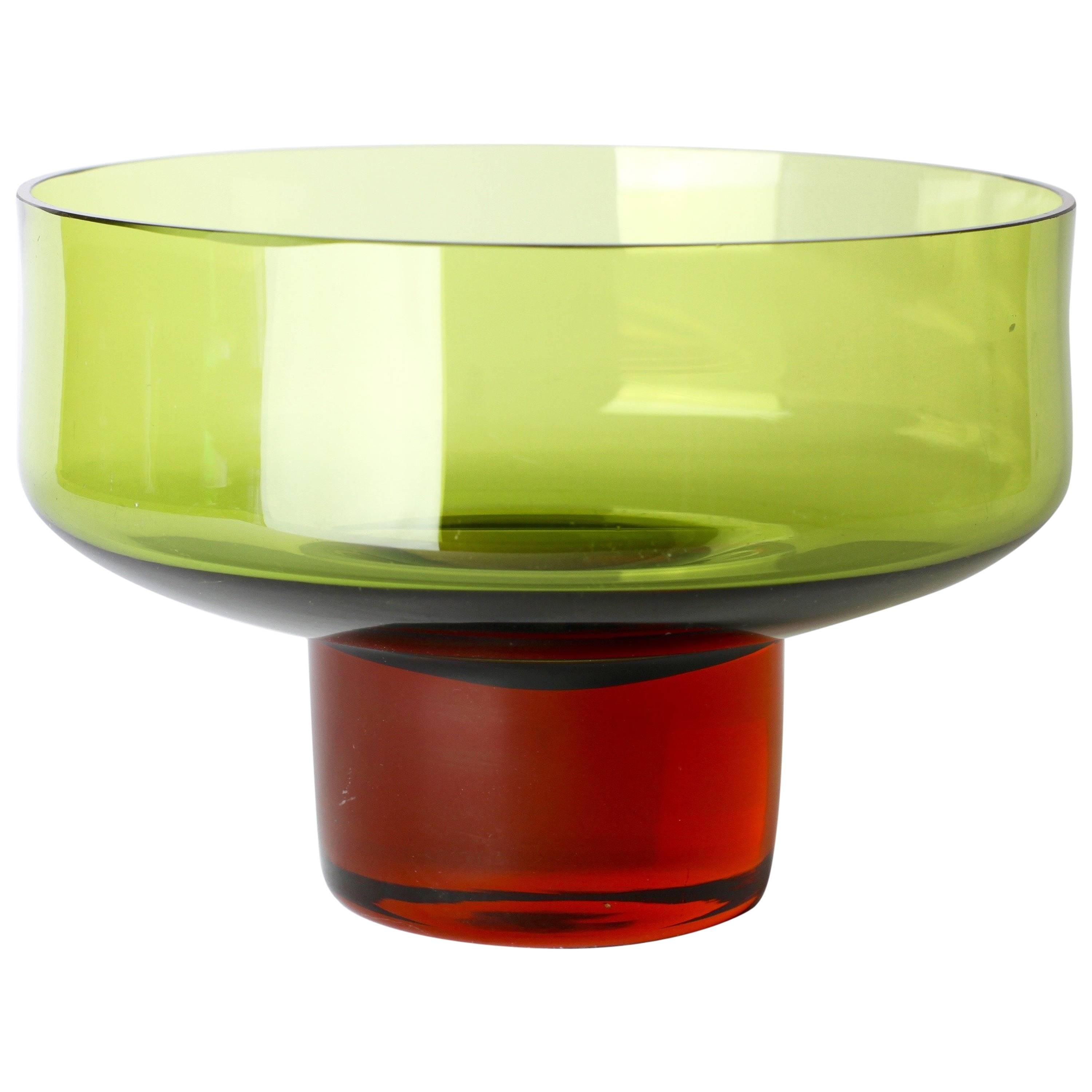 Swedish Mid-Century Green and Amber Toned Glass Bowl by Bo Borgström ...