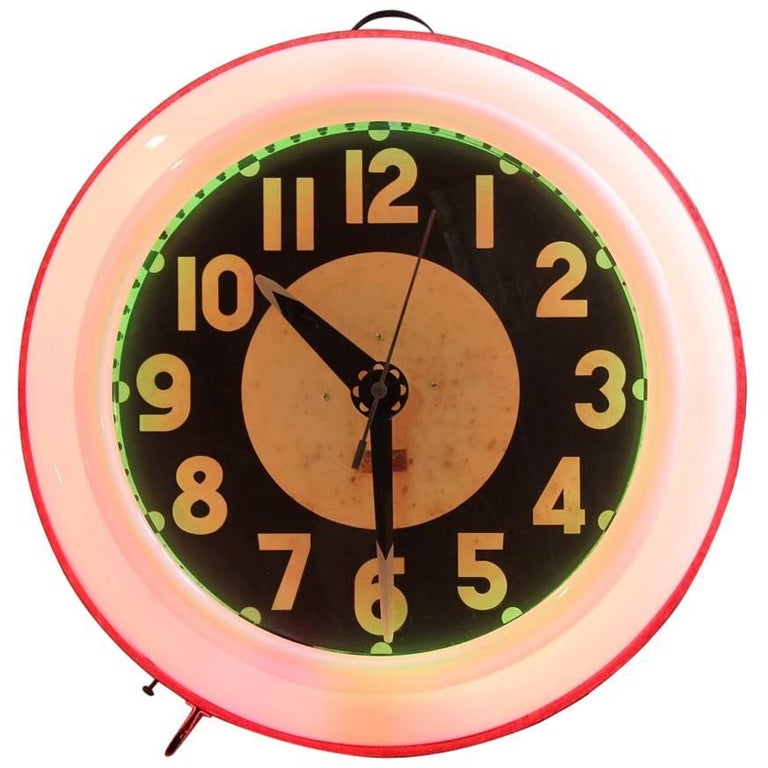 1930s Neon Clock by Cleveland Clock Company For Sale at 1stDibs