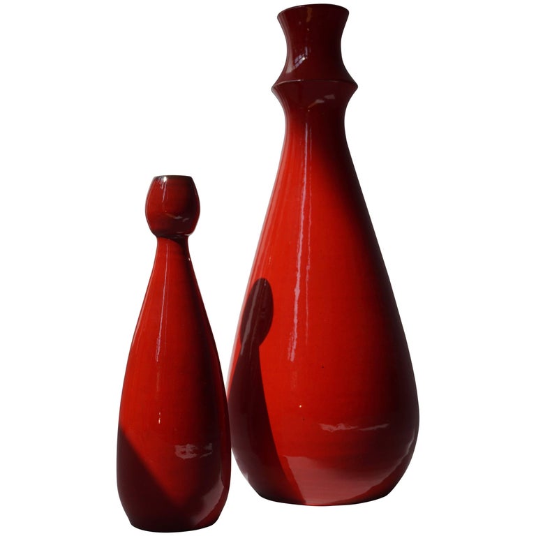 Two Red Ceramic Vases by Rogier Vandeweghe for Amphora For Sale at 1stDibs
