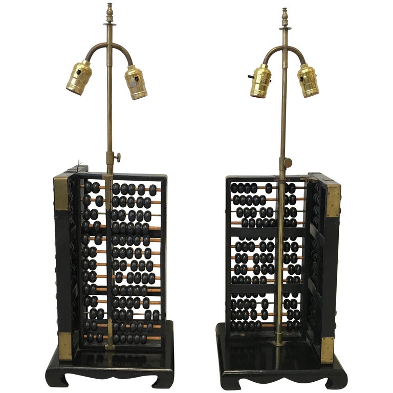 Early 20th Century Chinese Abacus Lamps with Brass Detailing, Pair at ...
