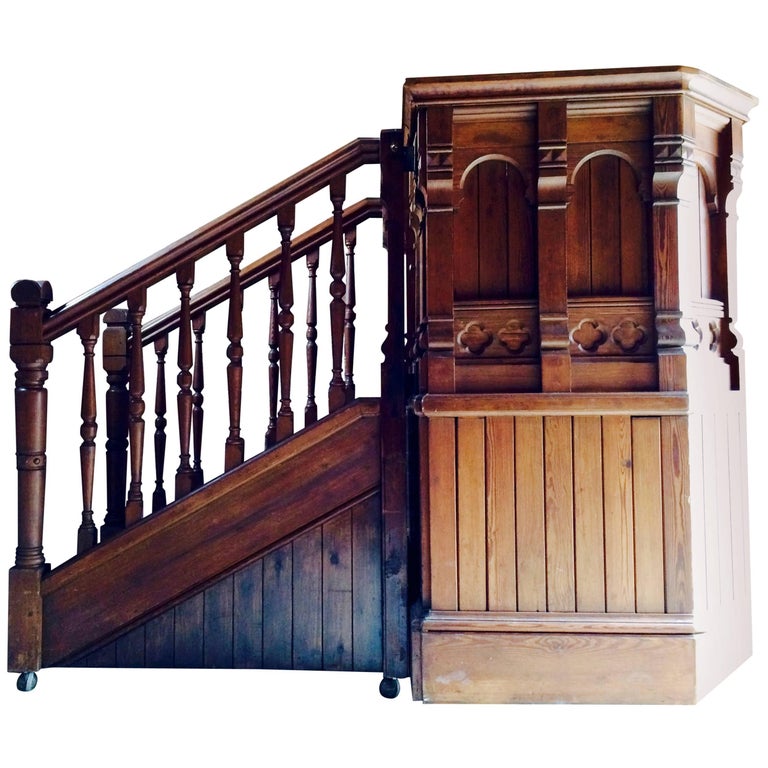 Antique Victorian Church Pulpit and Stairs Pitch Pine Gothic DJ Booth ...