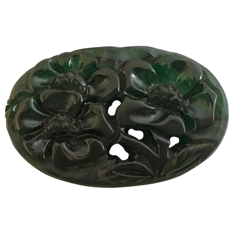 Hand-Carved Jade Green Bakelite Flower Broach Midcentury Floral Vibe ...