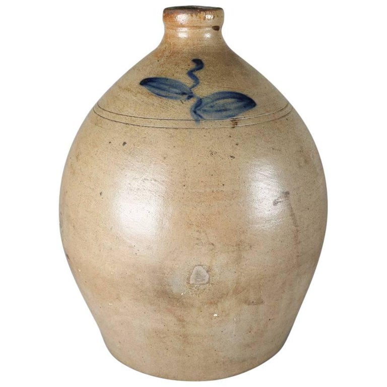 Antique Early American Blue Paint Decorated Stoneware Jug, 19th Century ...