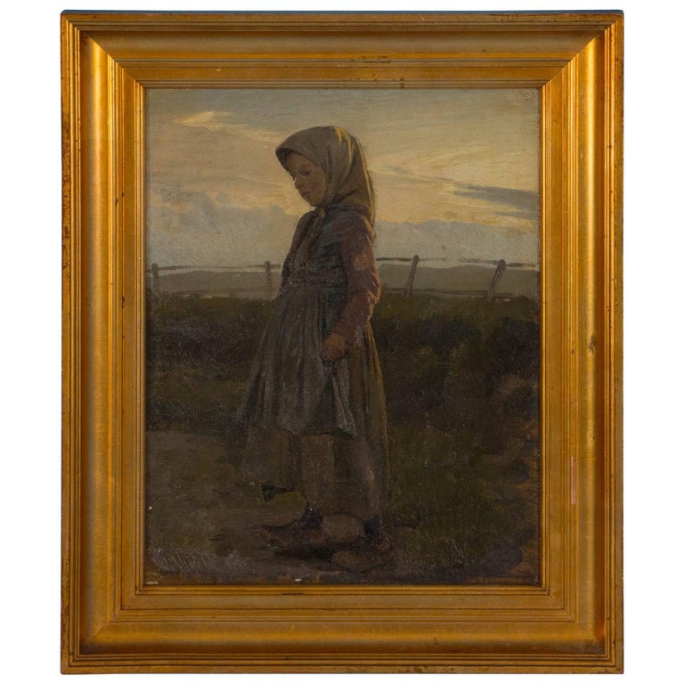 Antique 19th Century Danish Oil Painting of a Farm Girl at 1stdibs