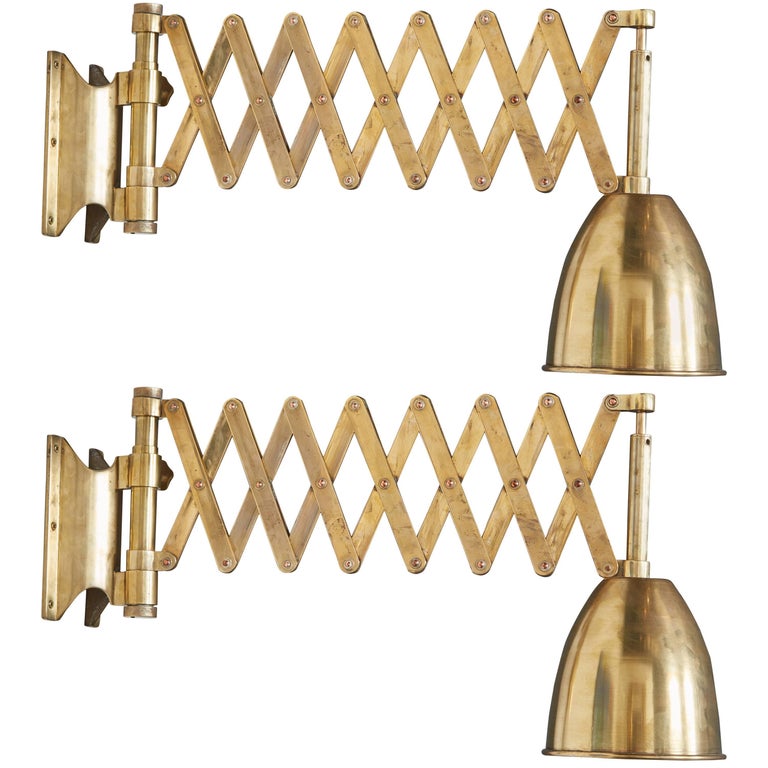 Pair of Italian Brass Extendable Library Lamps For Sale at 1stDibs