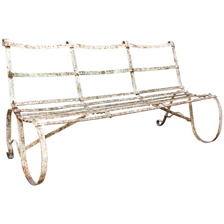 Vintage Wrought Iron Garden Bench at 1stdibs