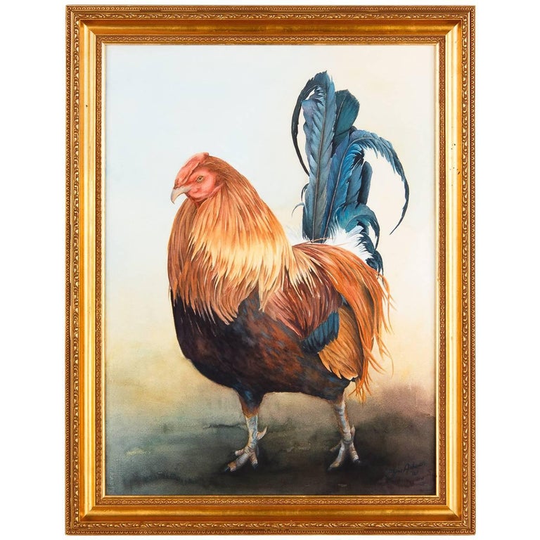 Watercolor of a Rooster by Myrna Anderson, Late 20th Century at 1stDibs