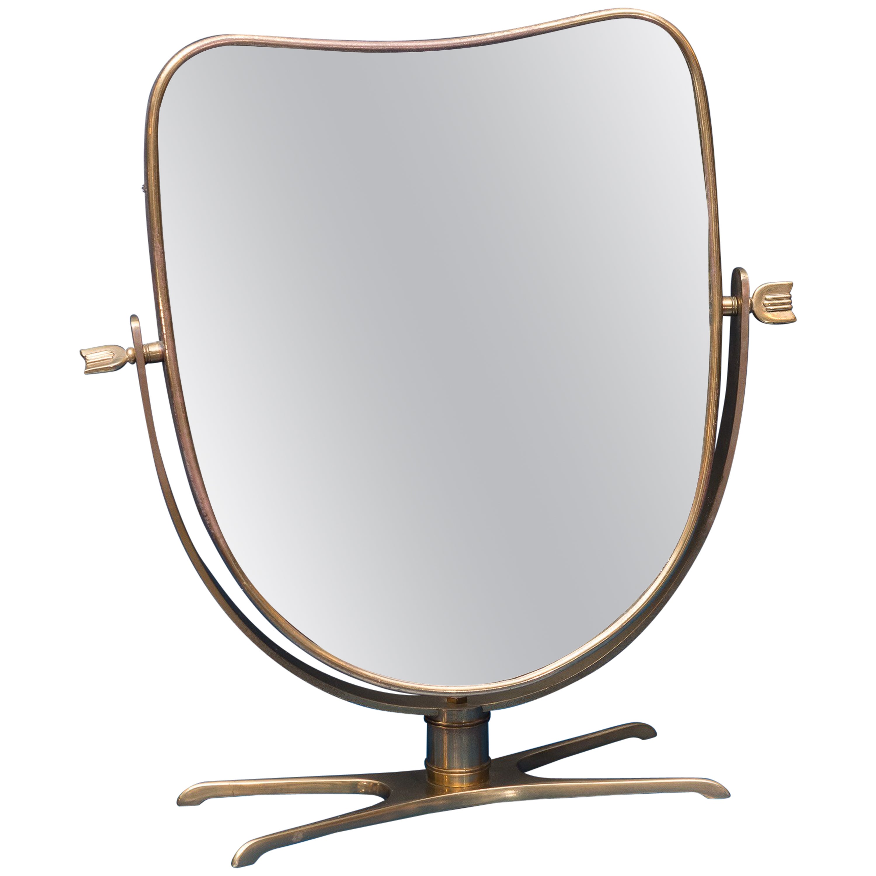 Oversize Italian Brass Tri-fold Mirror at 1stDibs