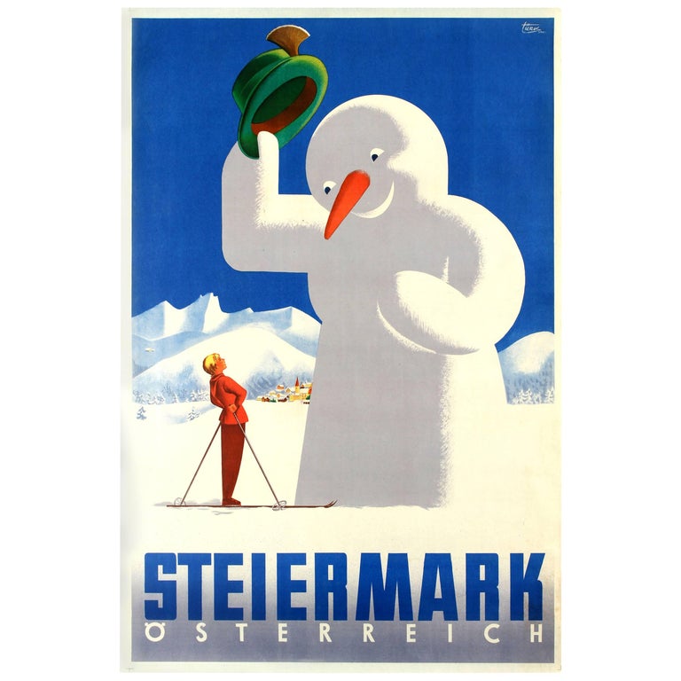 Original Vintage Skiing and Winter Sport Poster for Steiermark / Styria ...