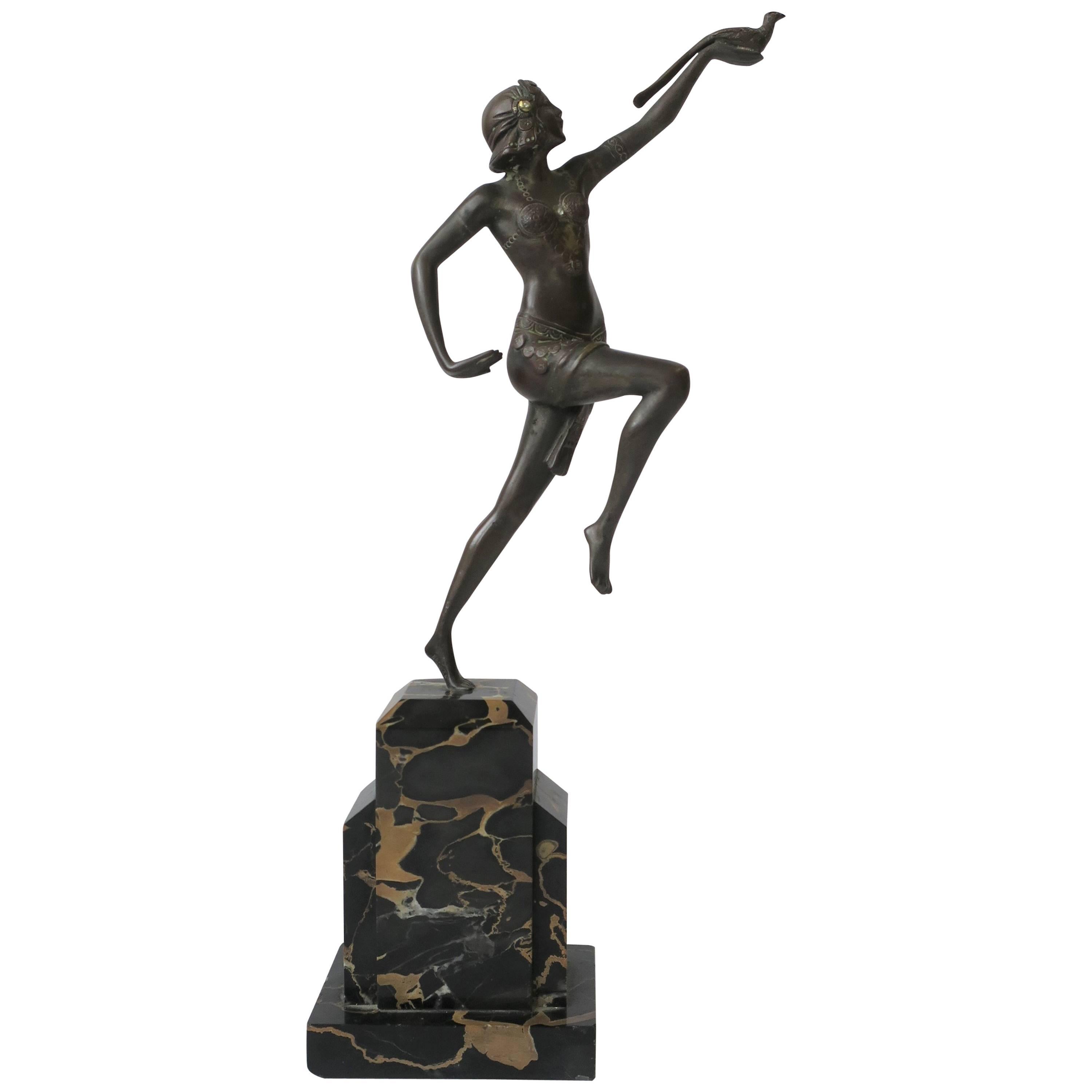 French Art Deco Bronze Sculpture on Black Marble Base For Sale at 1stDibs
