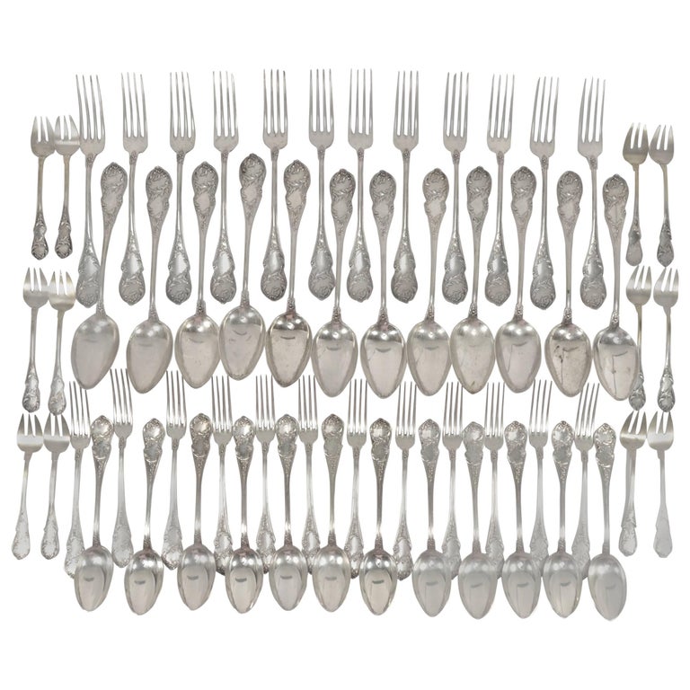 Belgian Silver Flatware Set for 12 Service 60 Pieces by Wolfers ...