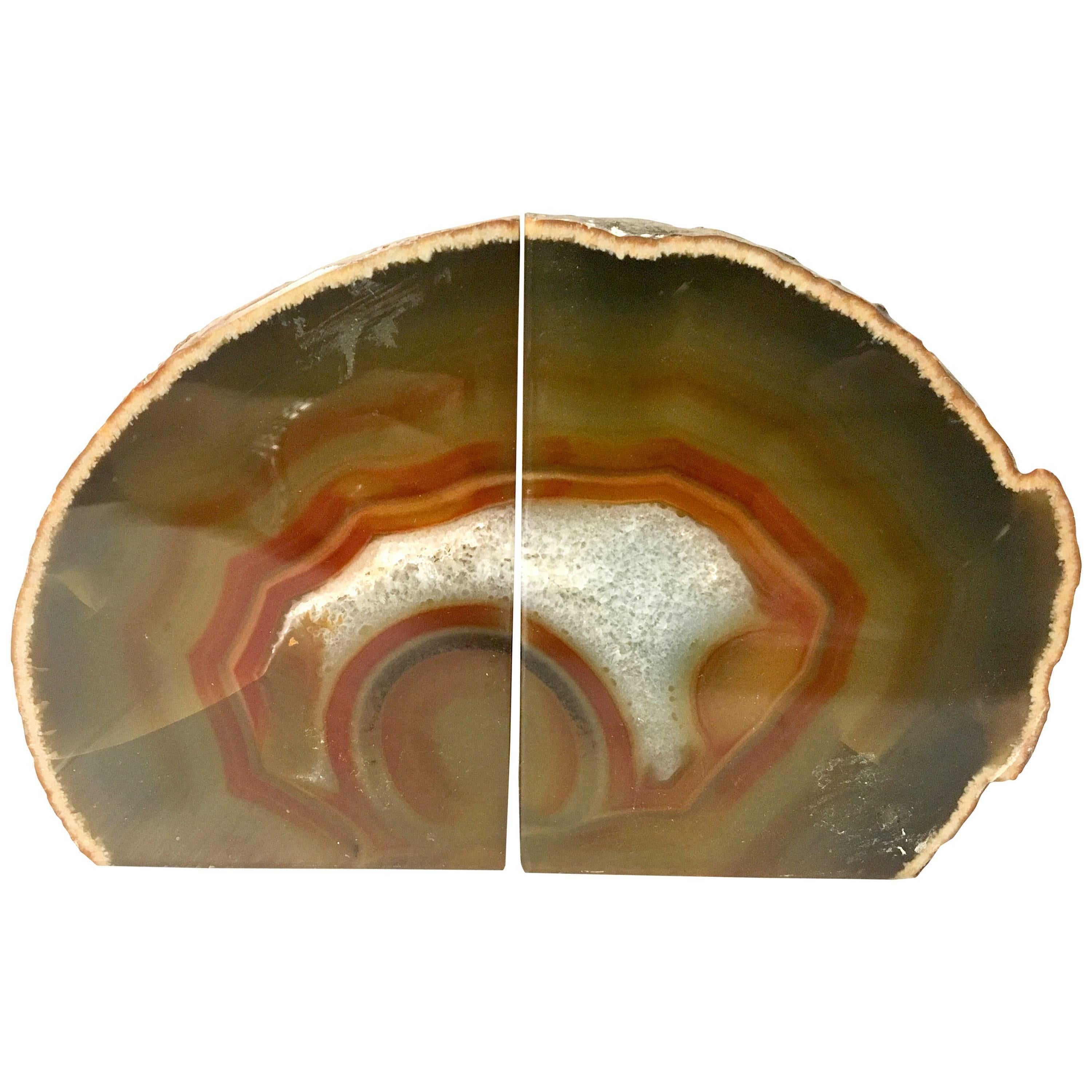 Pair of Vintage Turquoise Blue and White Agate Geode Bookends at 1stDibs