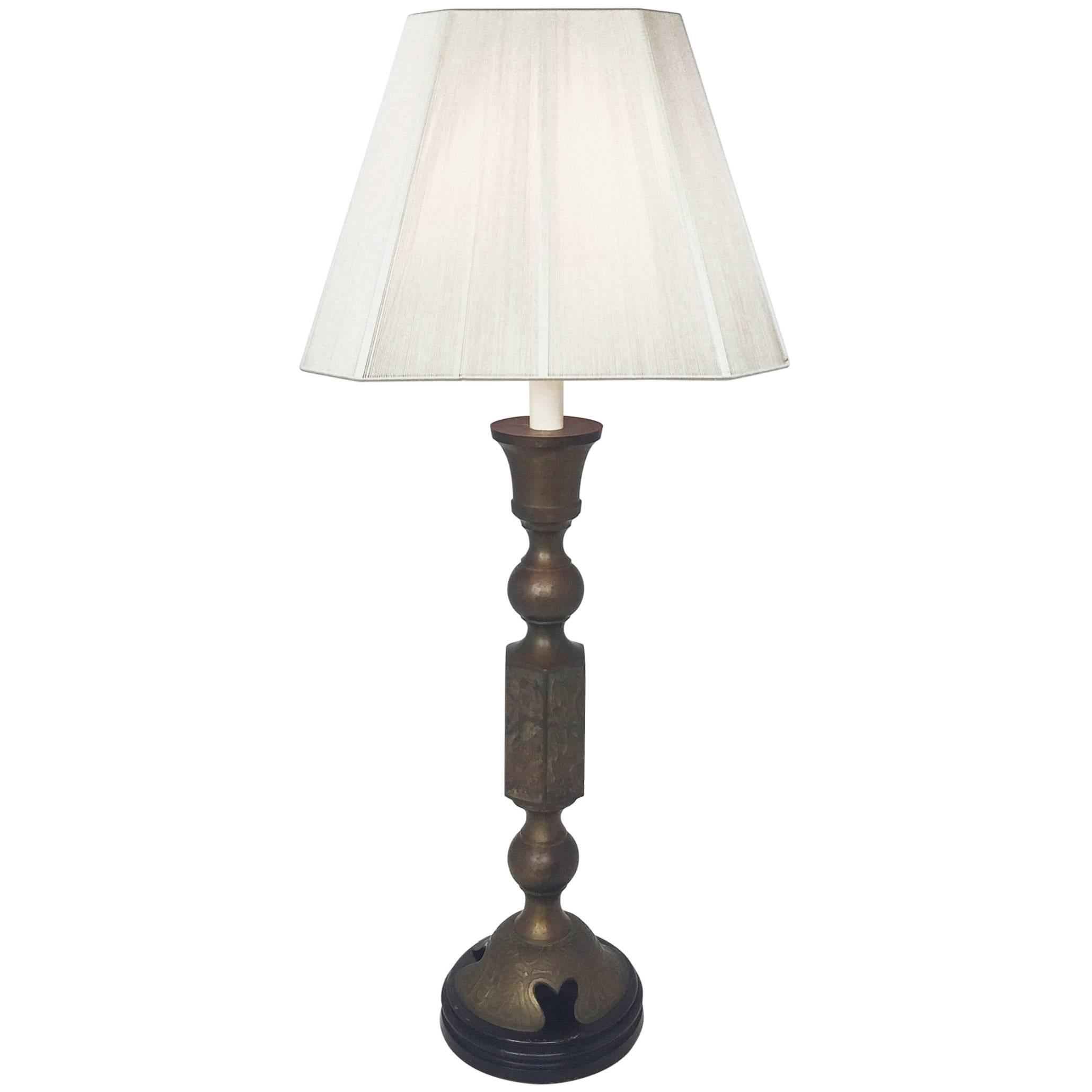 Tall Mid-Century Modern Pagoda Brass Table Lamp with Embossed Design ...