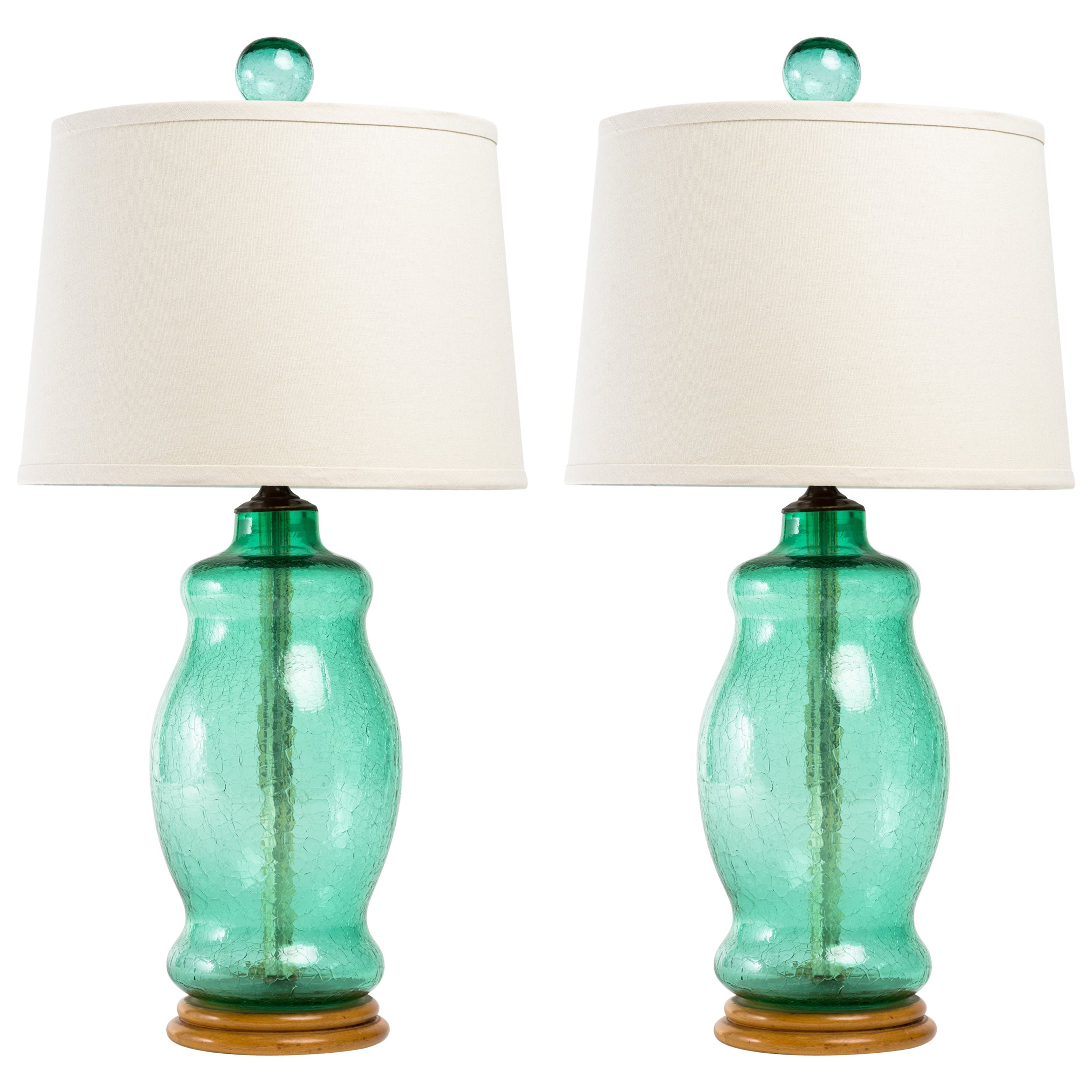 Pair of Green Glass Vintage Wine Jug Lamps at 1stDibs