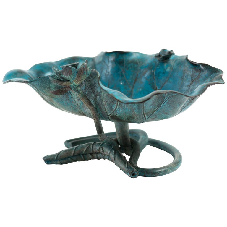 Japanese Turquoise Patinated Bronze Lotus Bowl at 1stDibs